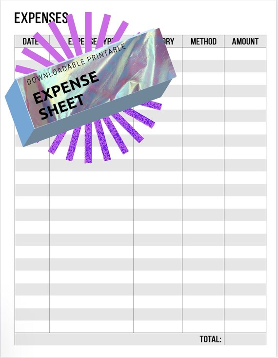 Printable Downloadable Expense Sheet | Etsy