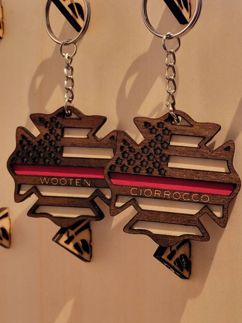 Thin Red Line Fire Department Badge Flag Keychain (custom Names) - Etsy