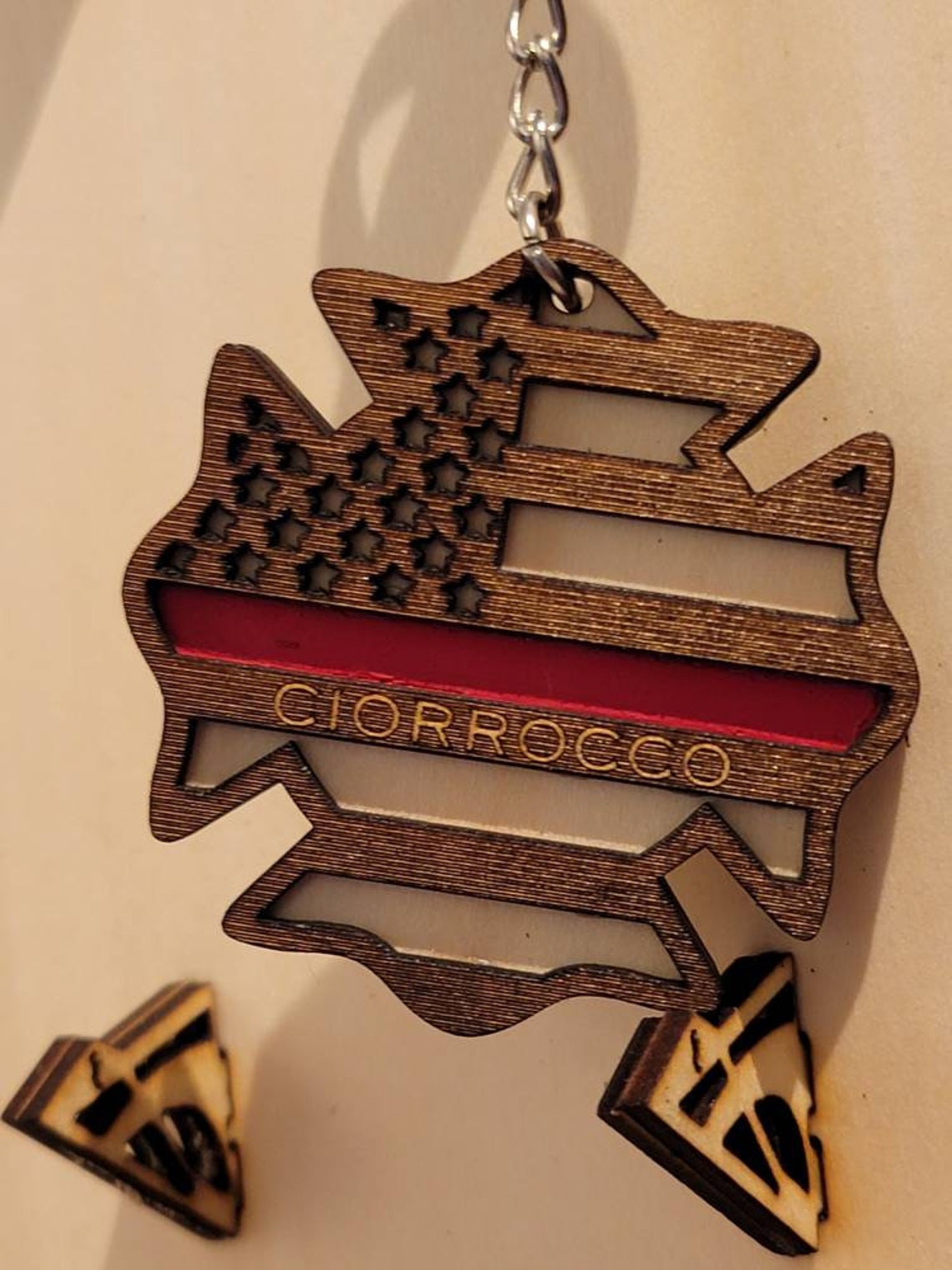 Thin Red Line Fire Department Badge Flag Keychain (custom Names) - Etsy