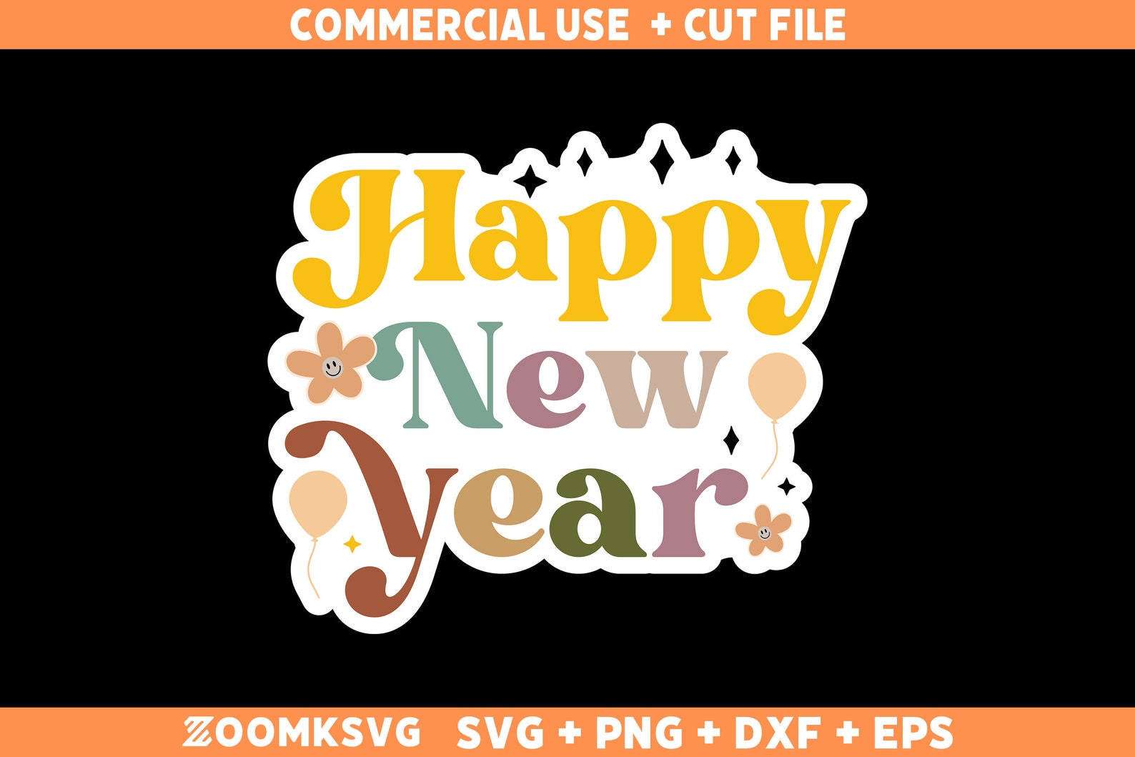 Boho Groovy Happy New Year SVG Digital Stickers for Small - Etsy