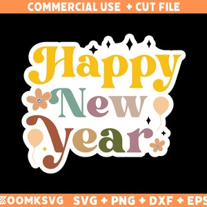 Boho Groovy Happy New Year SVG Digital Stickers for Small Business, New ...