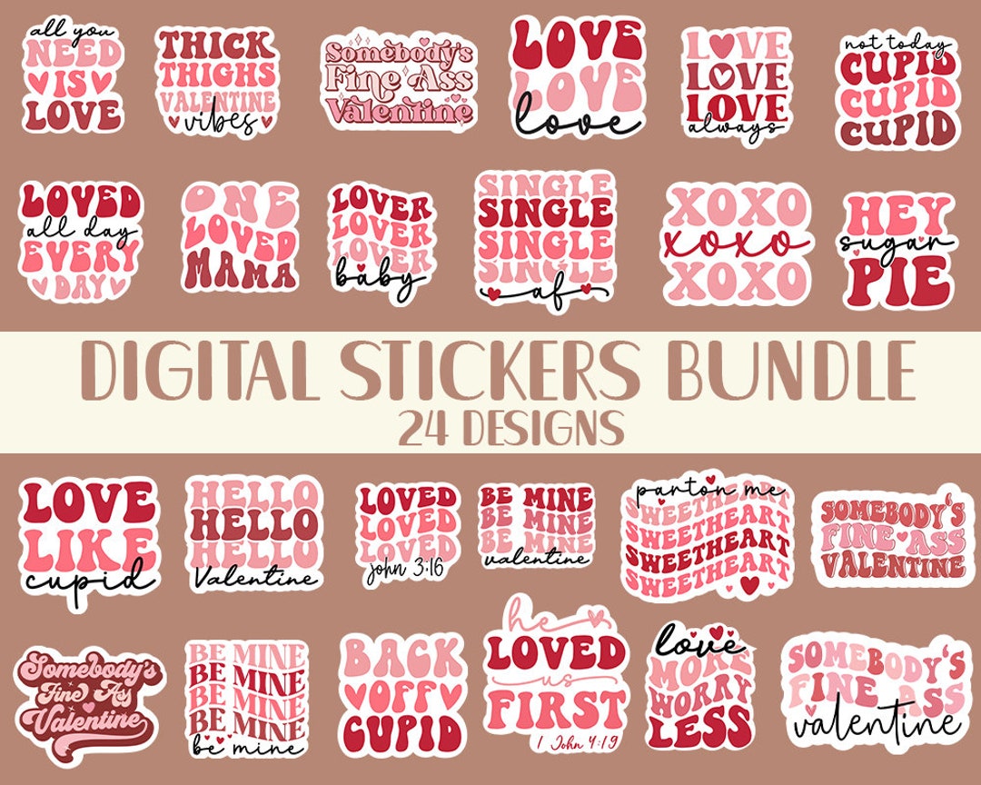 Valentine's Day Digital Stickers SVG PNG Bundle, Retro Valentines ...