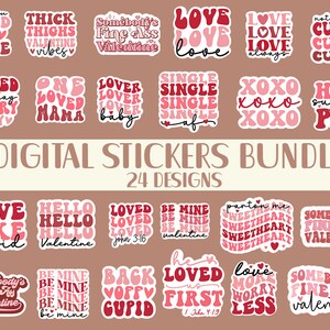 Valentine's Day Digital Stickers SVG PNG Bundle, Retro Valentines ...