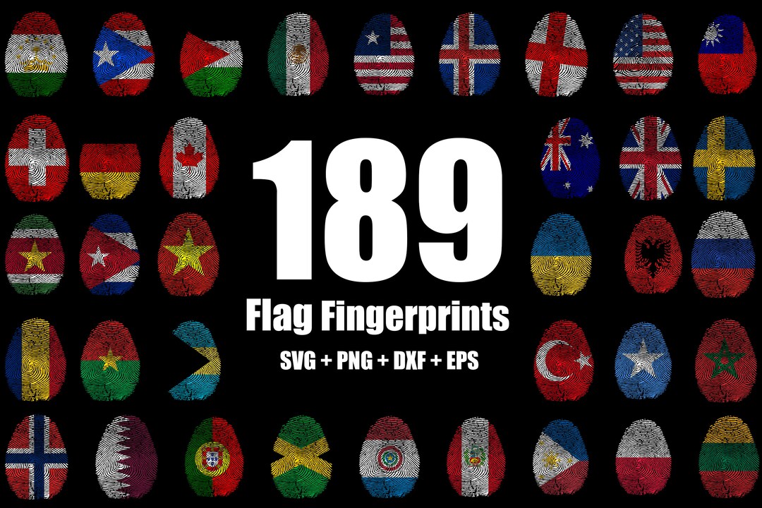 189 Country Flag Fingerprint SVG Bundle: Clipart for Cricut Silhouette ...