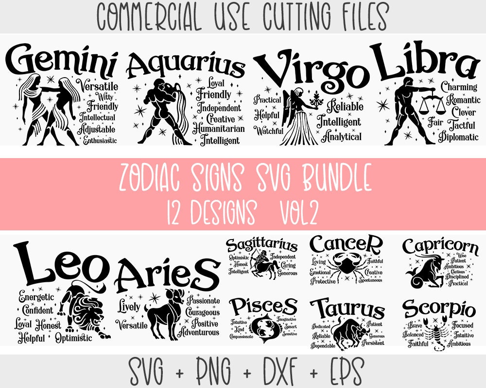 Zodiac Signs SVG Bundle Horoscope SVG Bundle Zodiac Signs - Etsy