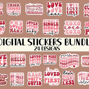 Valentine's Day Digital Stickers SVG PNG Bundle, Retro Valentines ...