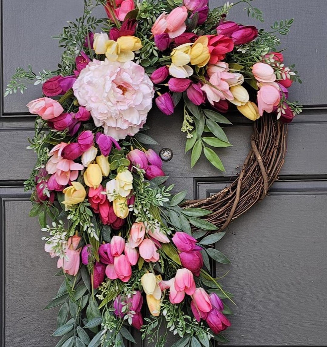 Tulip Peony Wreath, Spring Floral, Spring Wreath for Front Door, Summer ...