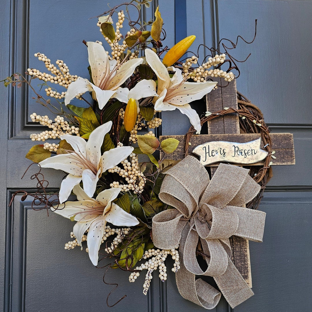 Easter Wreath, Cross Wreath, Lily Wreath, He is Risen Wreath ...