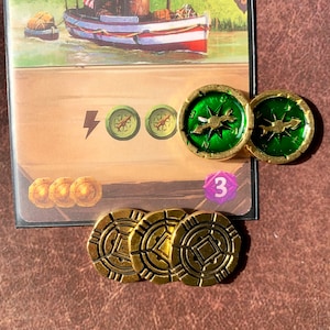 60 Metal Lost Ruins of Arnak Token Upgrade, Gold Coin, Compass and ...