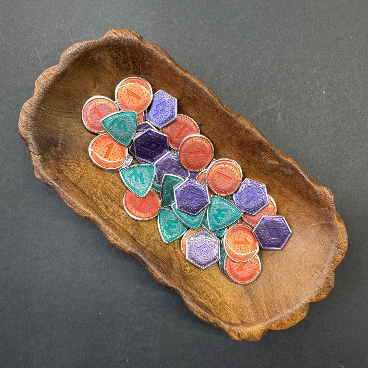42x Vale of Eternity Metal Upgrade Tokens, Magic Stones, Double-sided ...
