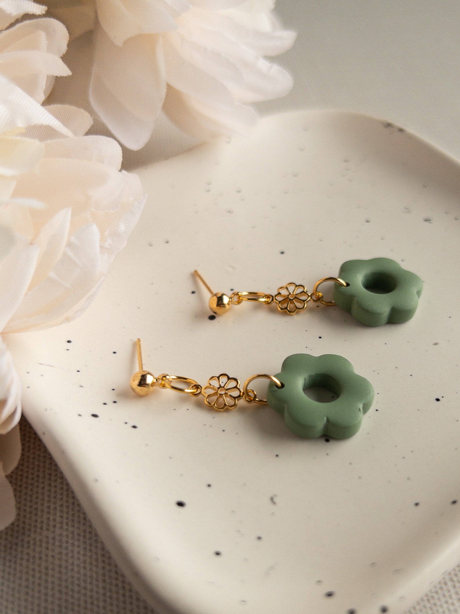 Sage Green Dainty Daisy Shaped Polymer Clay Earrings. Colorful and Fun ...