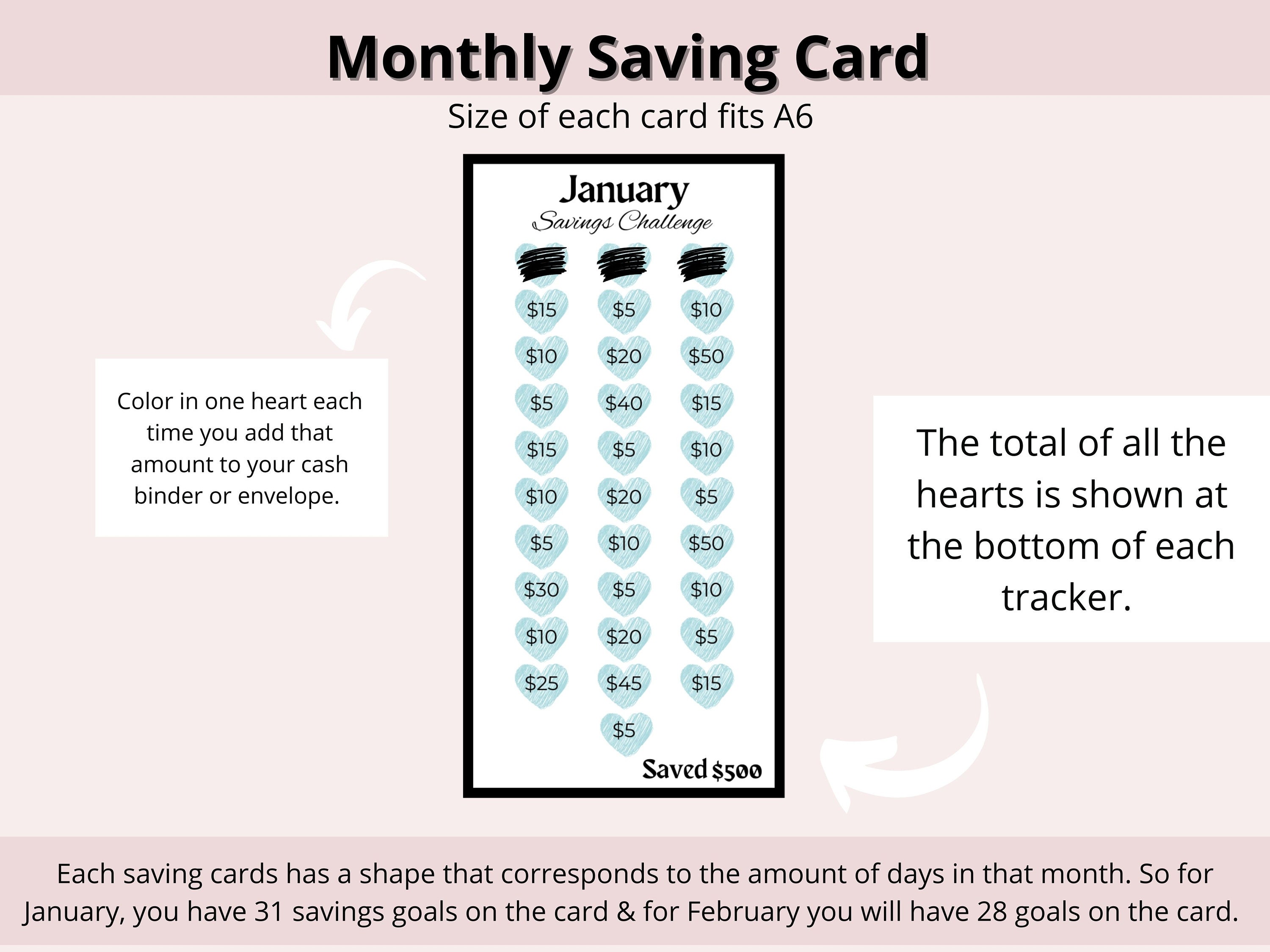 Monthly Savings Challenge Printable for A6 Cute Colorful - Etsy UK