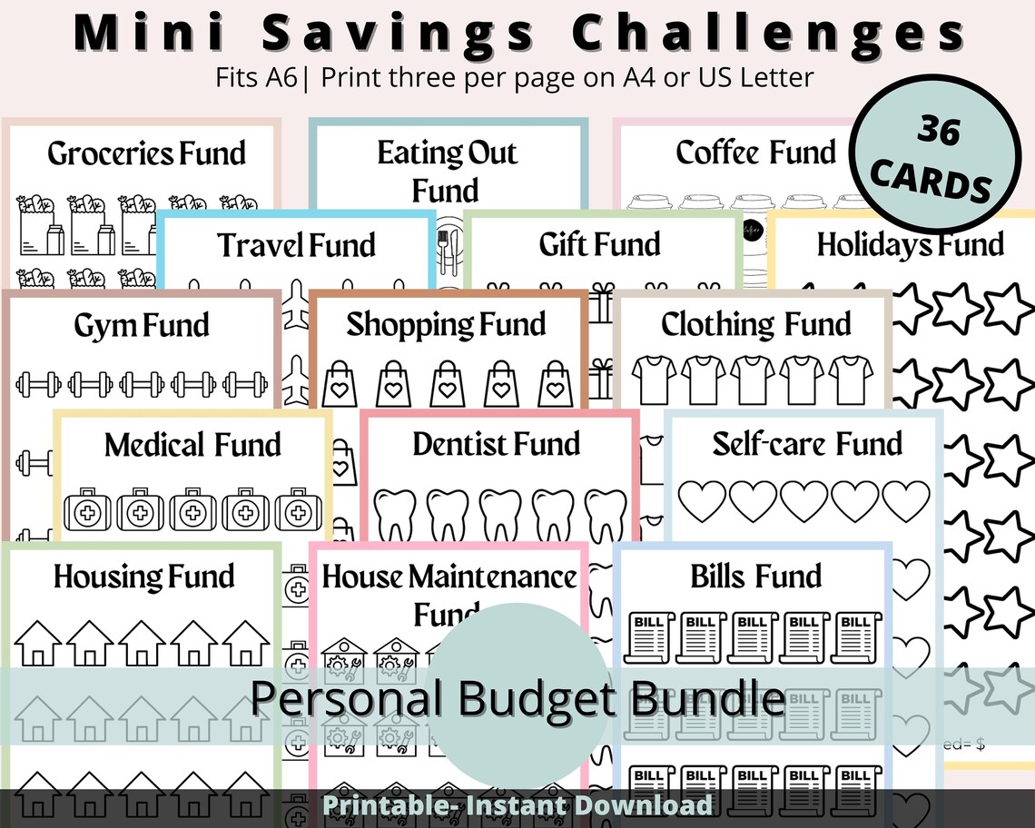 Savings Challenge Printable Savings Challenge Bundle Fits - Etsy