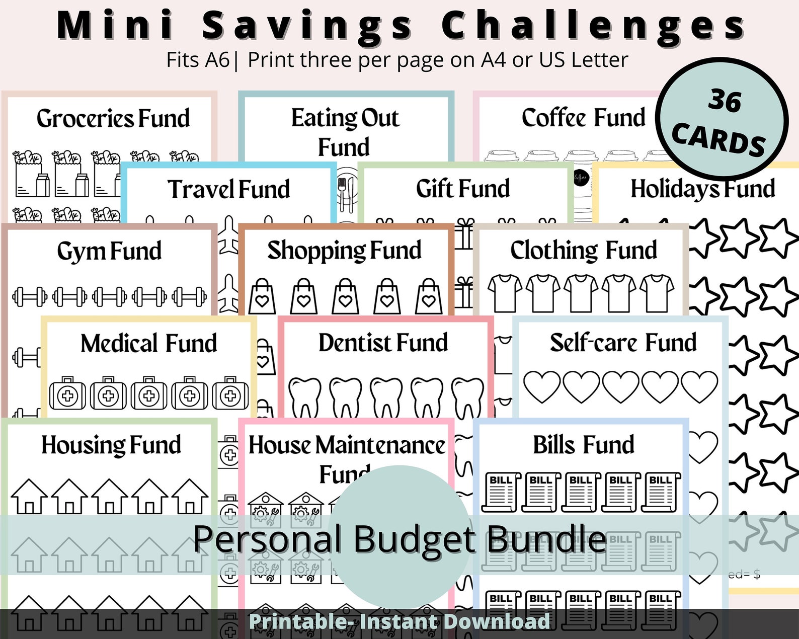 Savings Challenge Printable Savings Challenge Bundle Fits - Etsy