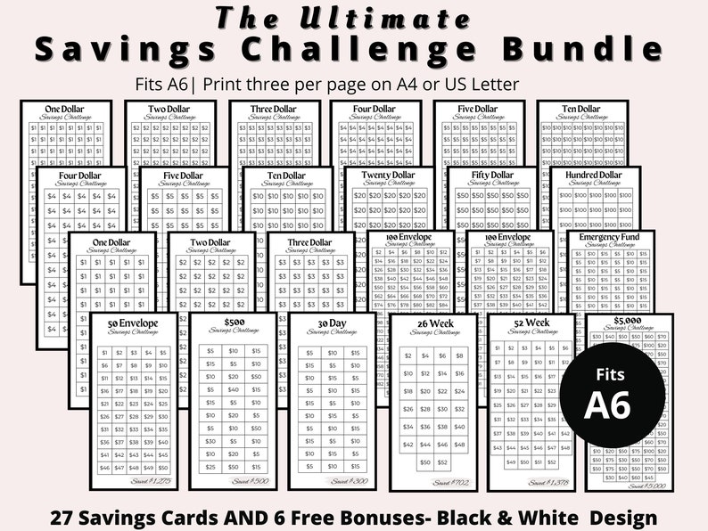 Savings Challenge Bundle Printable A6 savings Challenge A6 - Etsy