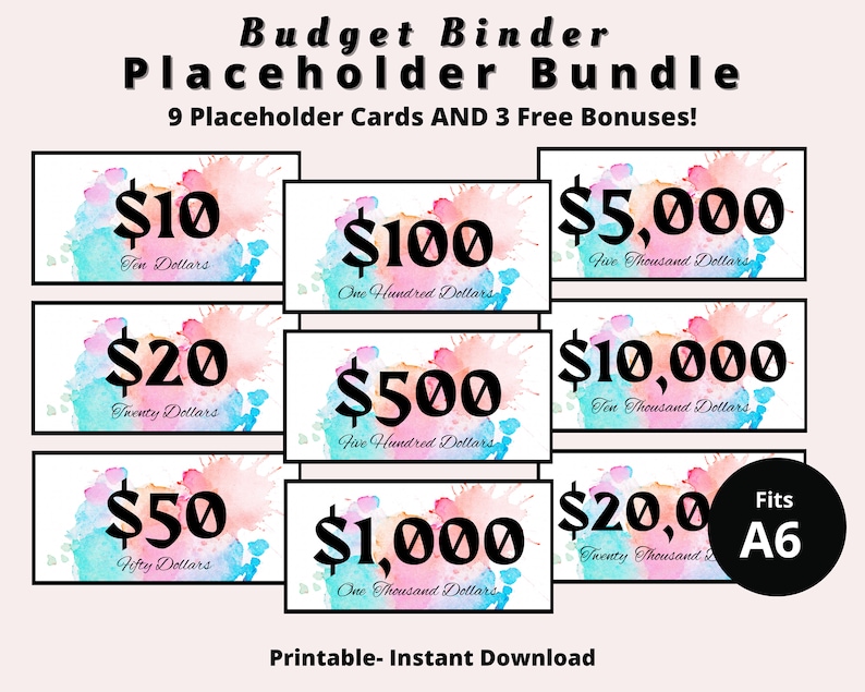 PRINTABLE Money Placeholders for A6 Budget Binders A6 Cash - Etsy