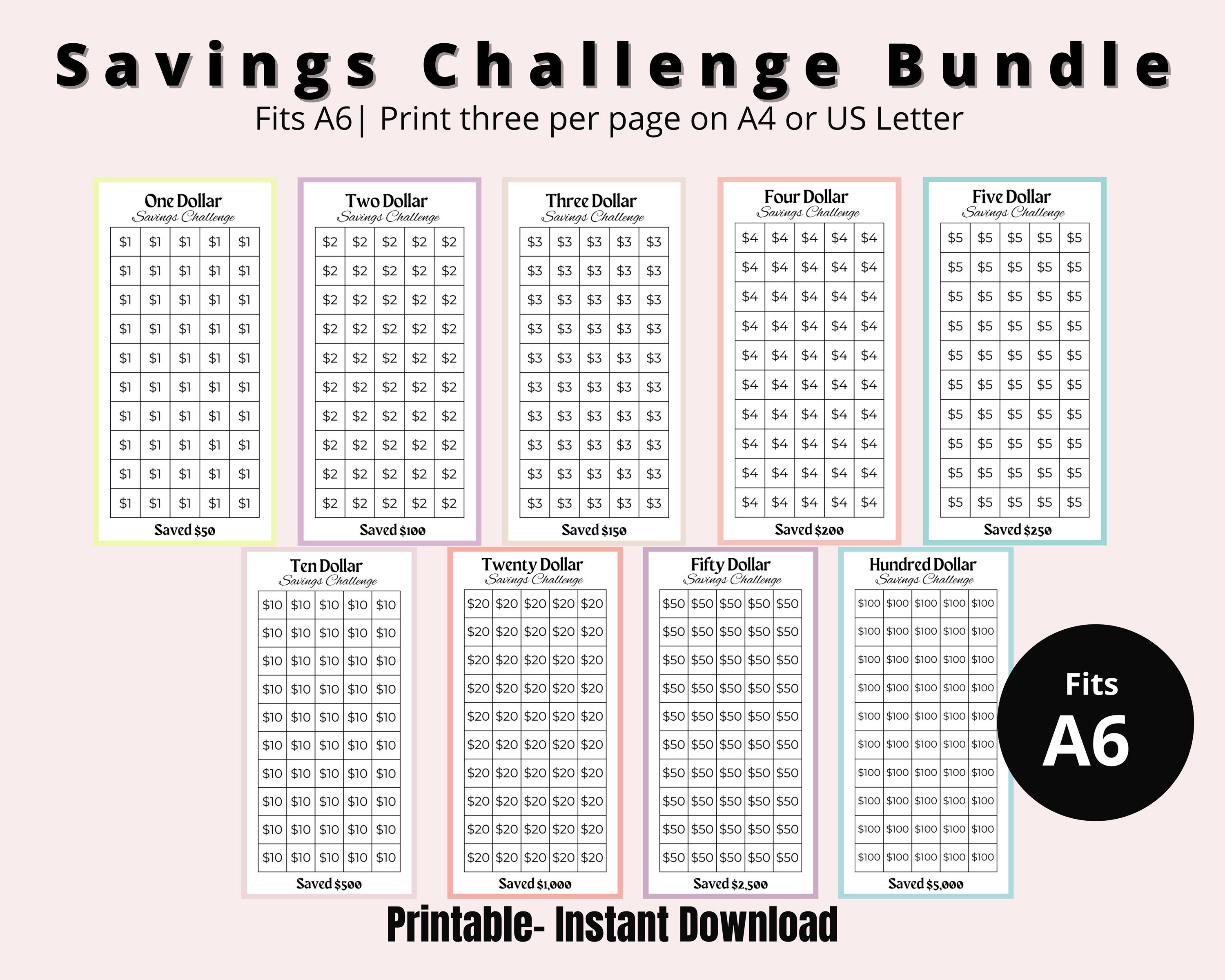 Savings Challenge Printable Savings Challenge Bundle A6 Mini - Etsy Canada