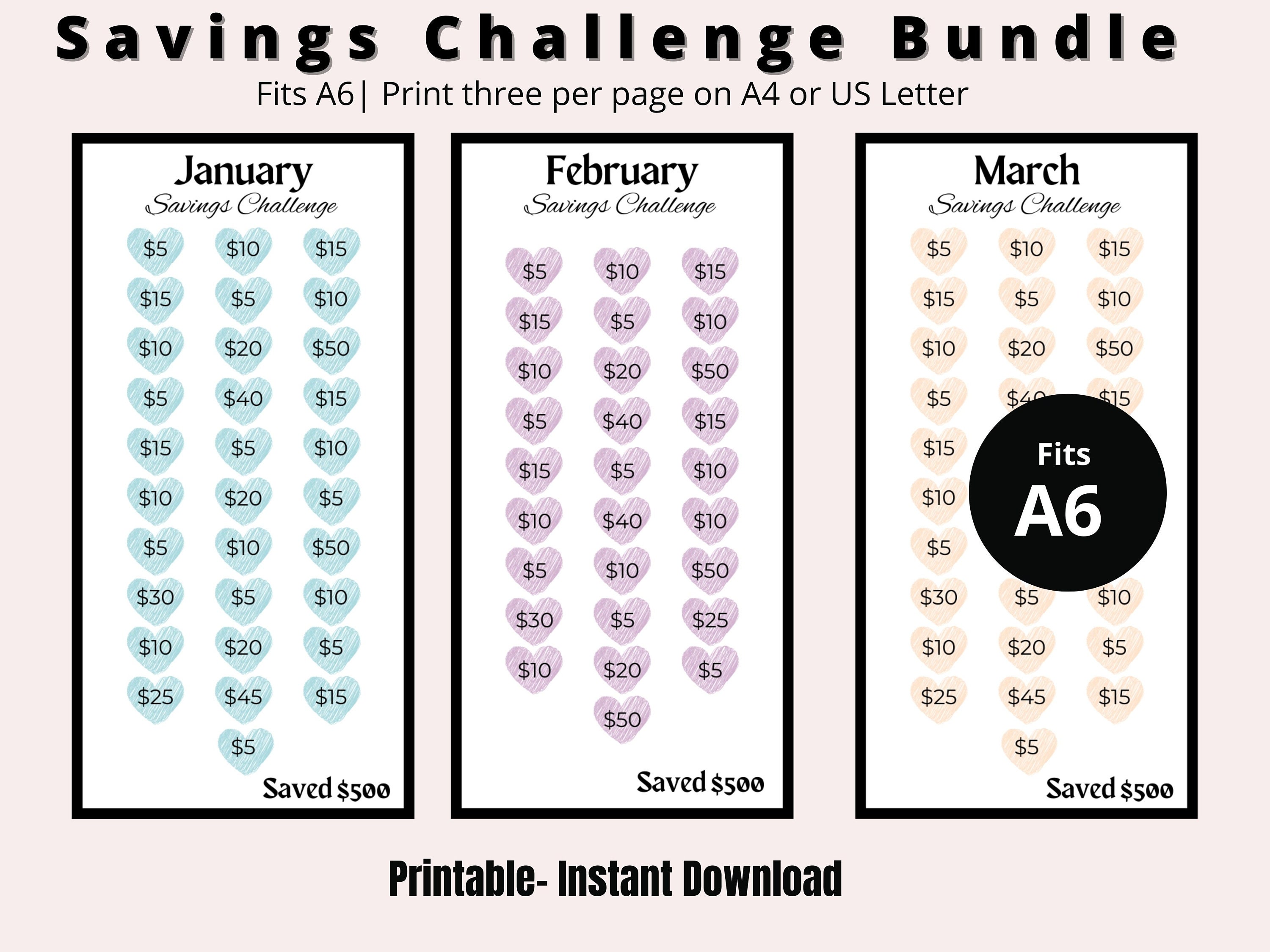 Monthly Savings Challenge Printable for A6 Cute Colorful - Etsy UK