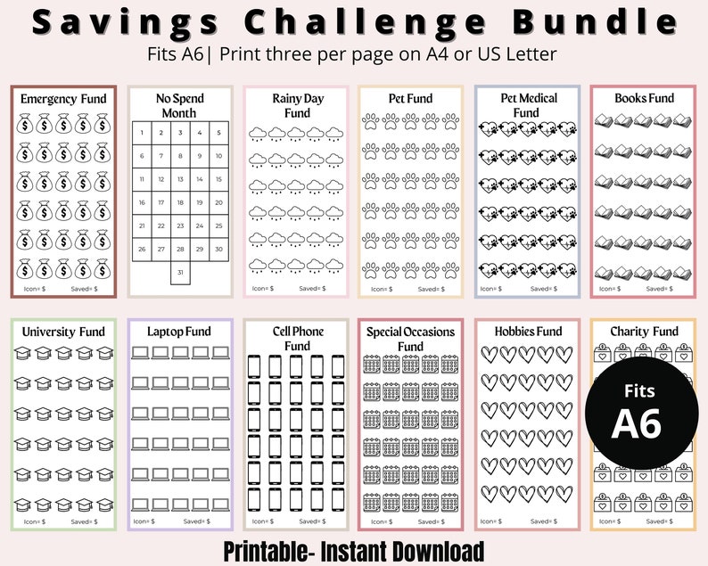 Savings Challenge Printable Savings Challenge Bundle Fits - Etsy