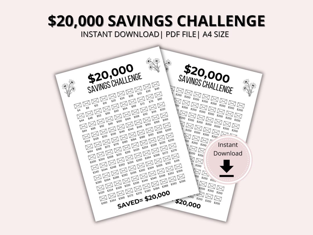 20000 Savings Challenge Printable | 20,000 Saving Challenge | 100 ...