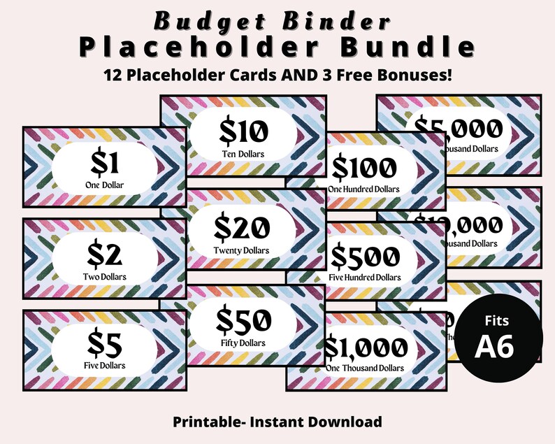 Money Placeholders Printable for A6 Budget Binders A6 Cash - Etsy