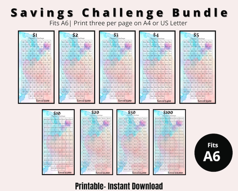 Mini Savings Challenge Printable Savings Challenge Bundle A6 - Etsy