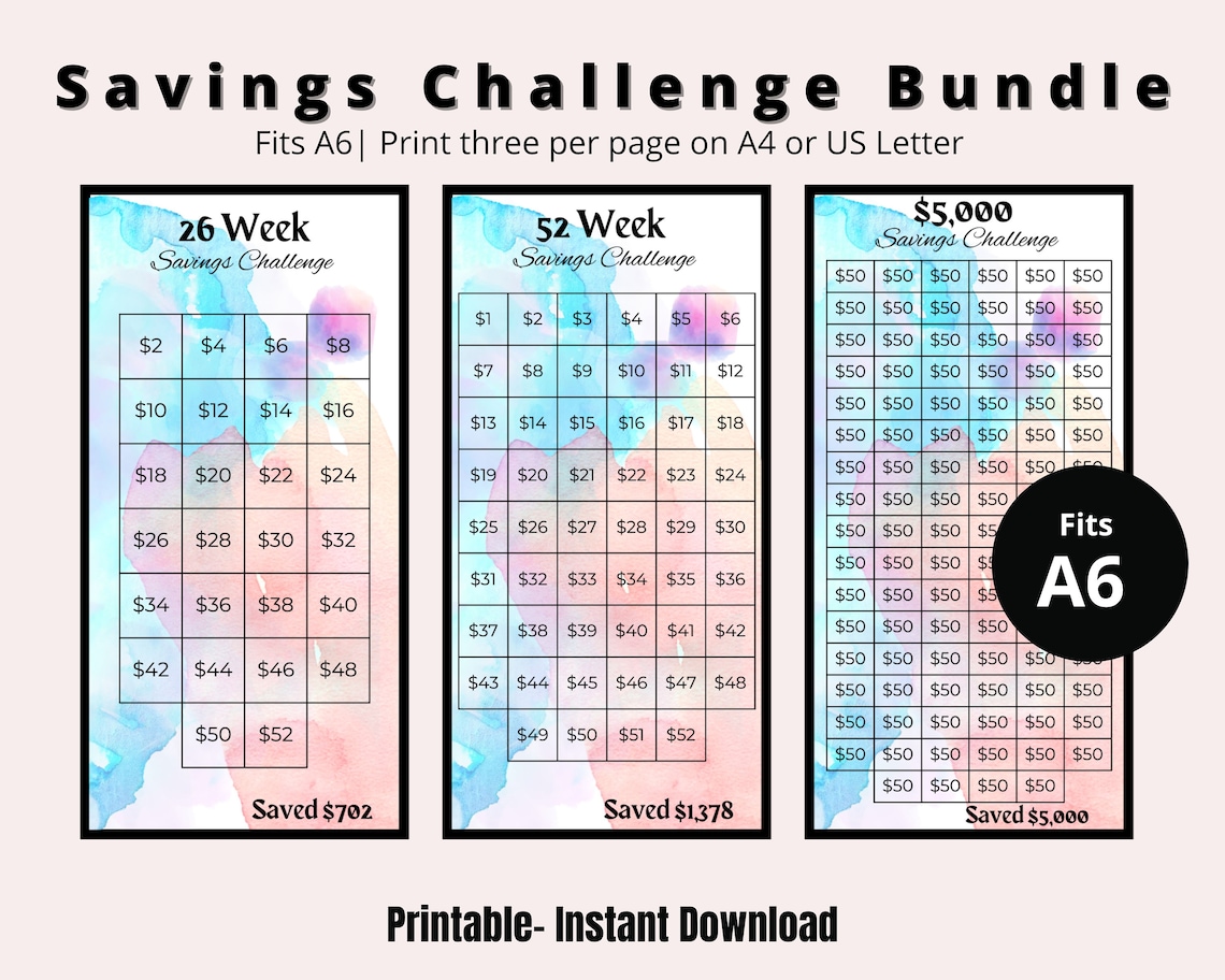 Mini Savings Challenge Printable Savings Challenge Bundle A6 - Etsy