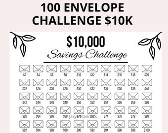 10000 Savings Challenge Printable 10k Money Savings Tracker 100 Envelope Savings Challenge ...