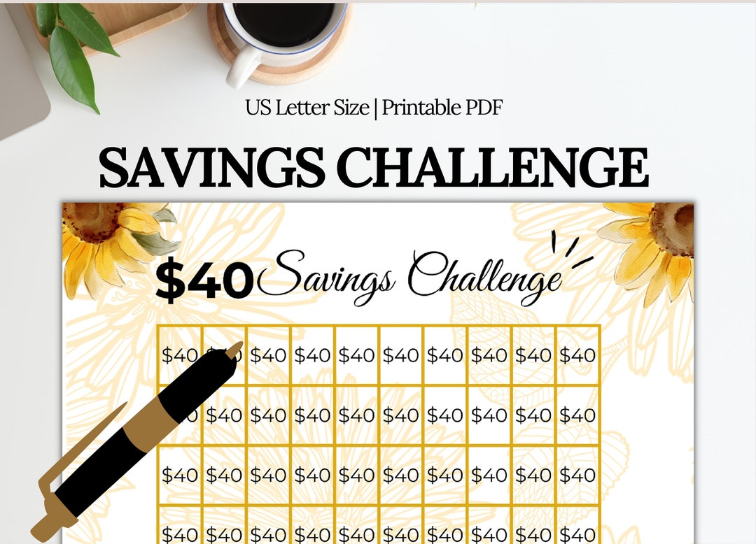 40 Dollar Savings Challenge Printable| Save 4000 Dollars Challenge| 4K ...
