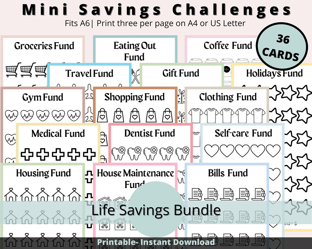 Savings Challenge Printable | Savings Challenge Bundle Fits A6| Mini ...