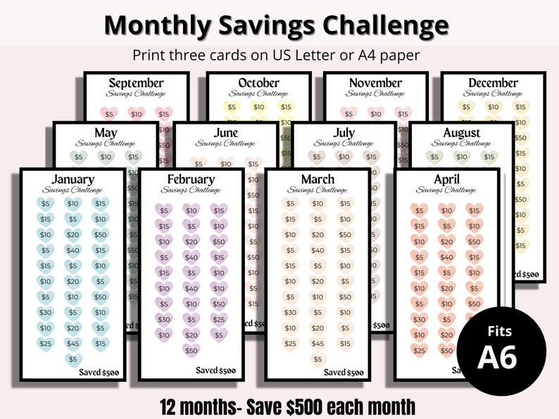 Savings Challenge Bundle Printable A6 savings Challenge A6 - Etsy