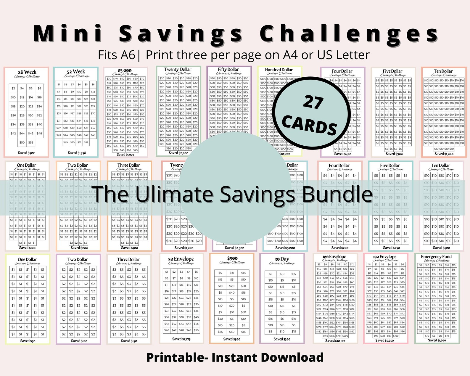 Savings Challenge Printable Savings Challenge Bundle A6 Mini - Etsy Canada