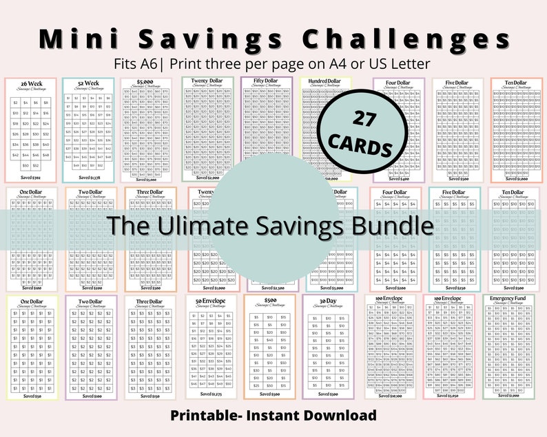 Mini Savings Challenge Printable Savings Challenge Bundle A6 - Etsy New ...