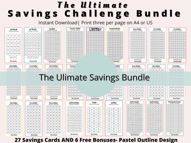 Savings Challenge Bundle Printable A6 savings Challenge A6 - Etsy