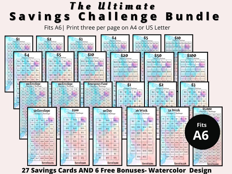 Savings Challenge Bundle Printable A6 savings Challenge A6 - Etsy