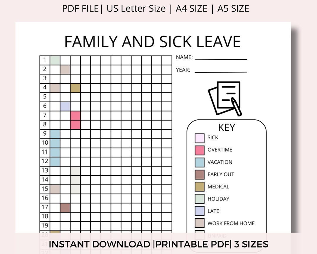 FMLA Tracker Printable | Sick Leave, Overtime, Vacation, Medical ...