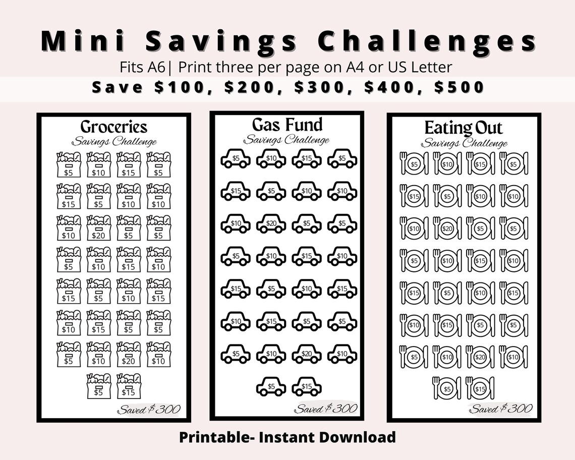Mini Savings Challenge Printable Savings Challenge Bundle A6 Etsy