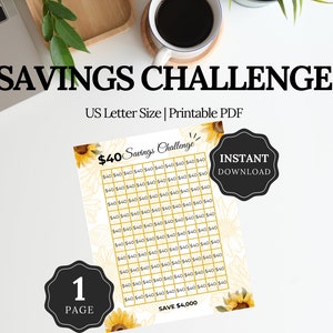 40 Dollar Savings Challenge Printable| Save 4000 Dollars Challenge| 4K ...