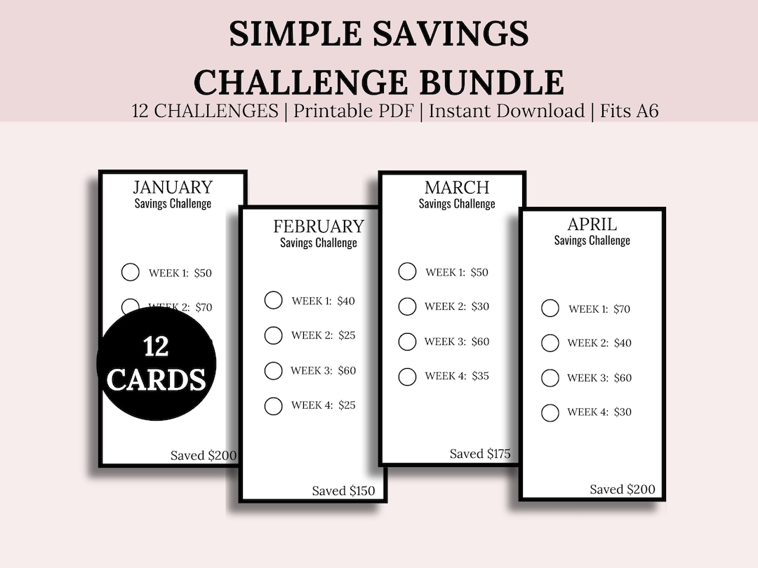 Simple Minimalist Low Income Savings Challenge Printable| Monthly Money ...