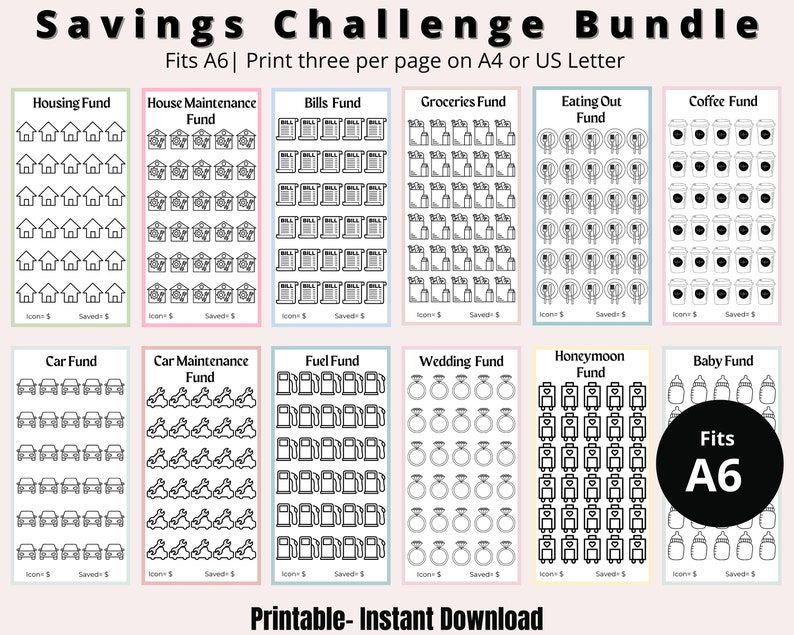 Savings Challenge Printable Savings Challenge Bundle Fits - Etsy
