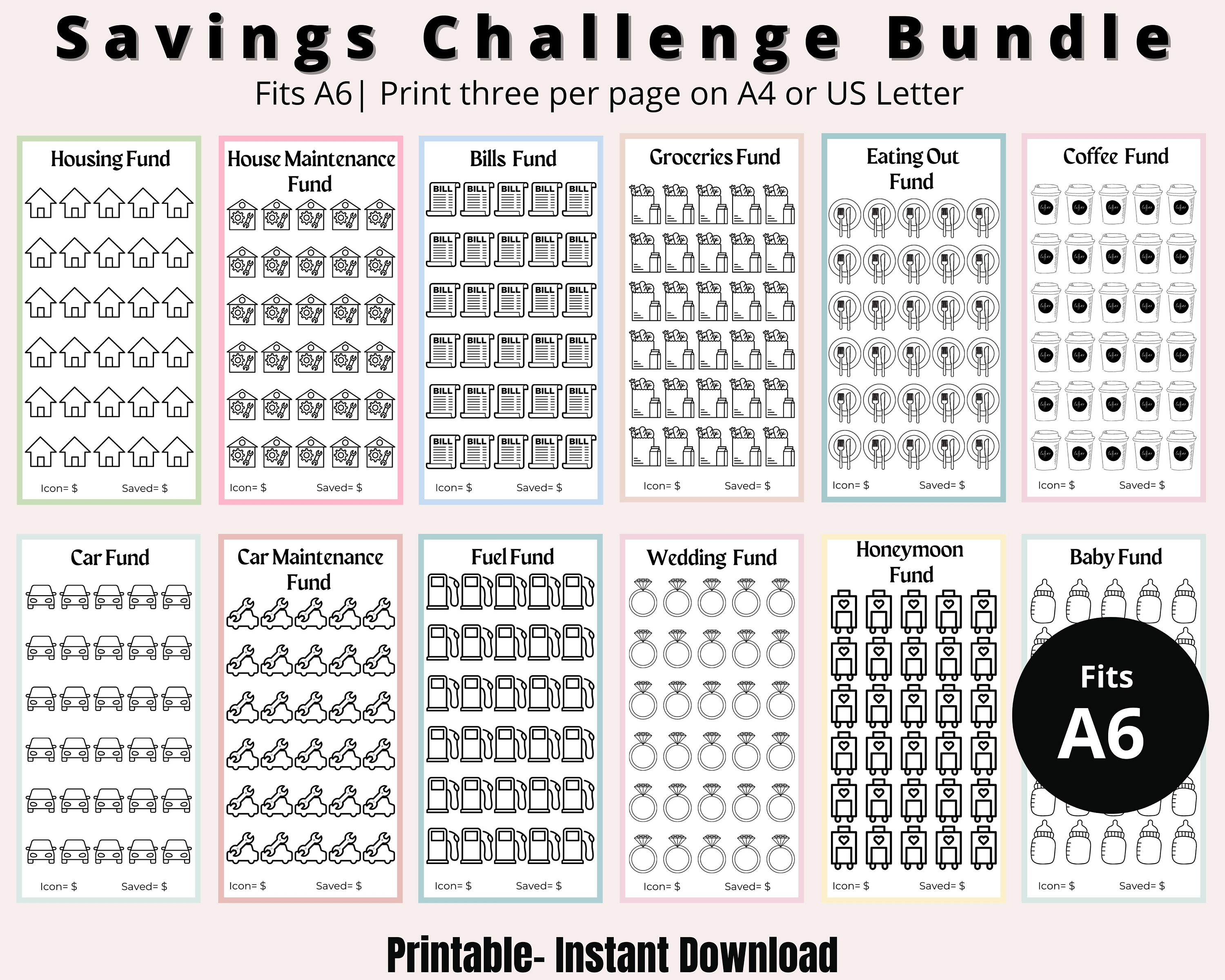 Savings Challenge Printable Savings Challenge Bundle Fits - Etsy Canada