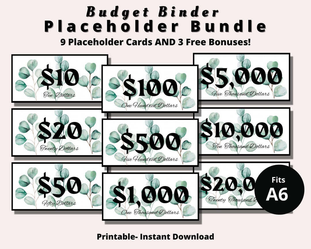 PRINTABLE Money Placeholders for A6 Budget Binders A6 Cash - Etsy