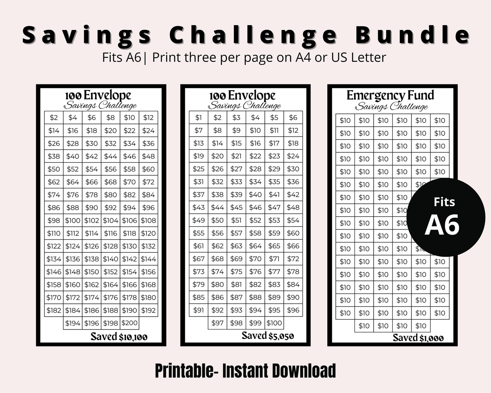 Minimal Mini Savings Challenge Trackers That Fit A6 Savings Challenge ...