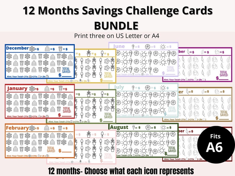 Savings Challenge Bundle Printable A6 savings Challenge A6 - Etsy