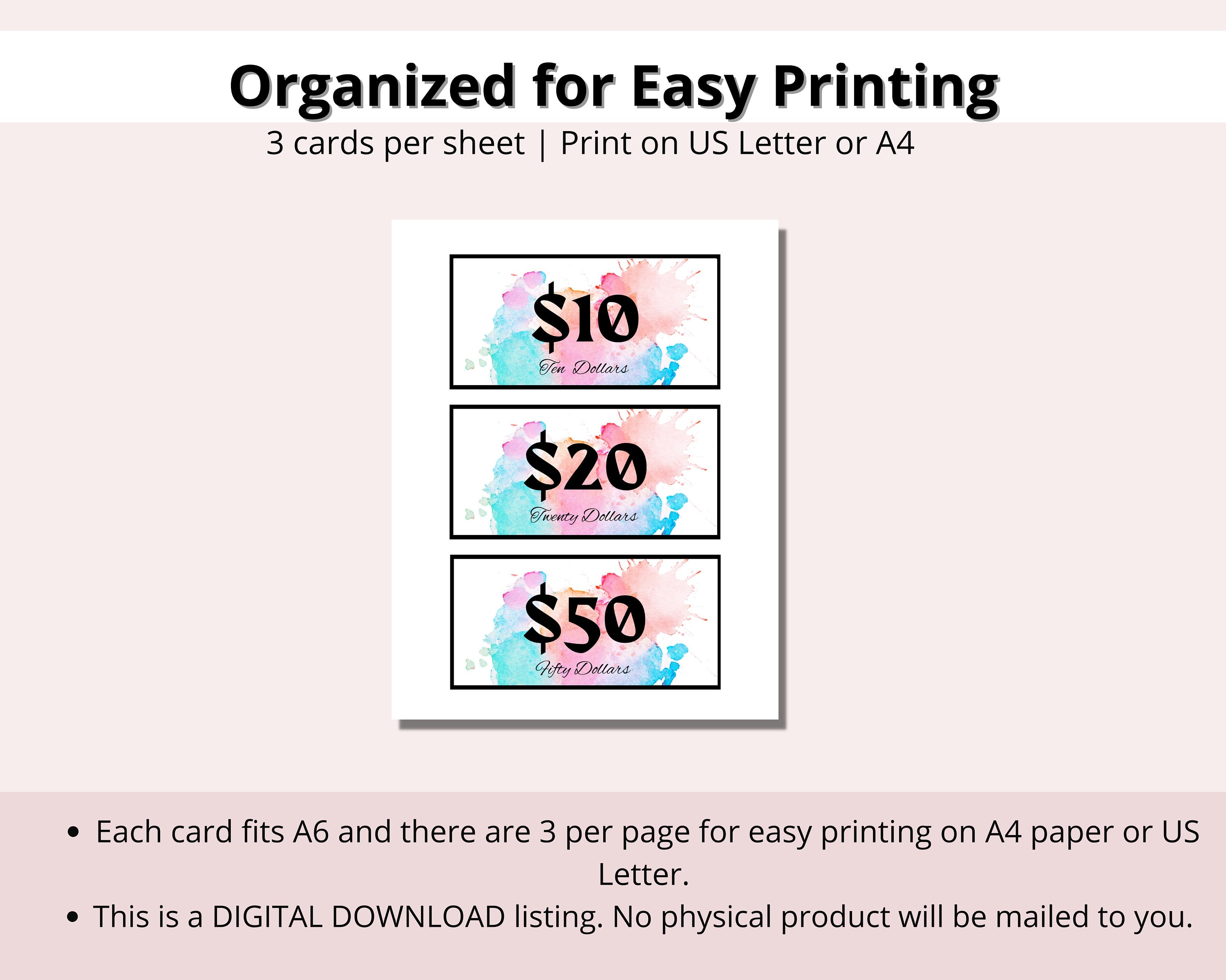 PRINTABLE Money Placeholders for A6 Budget Binders A6 Cash - Etsy