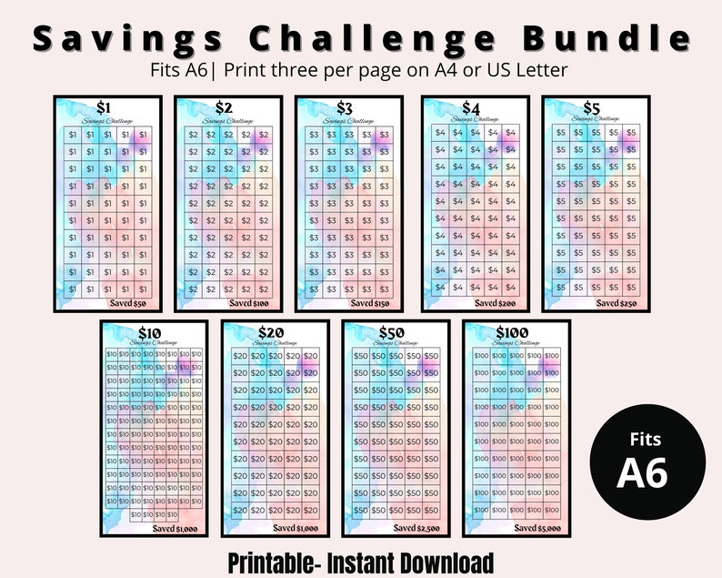 Mini Savings Challenge Printable Savings Challenge Bundle A6 - Etsy