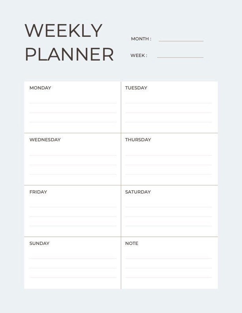 Minimal Weekly Planner, Instant Downloadable, Printable Planner ...