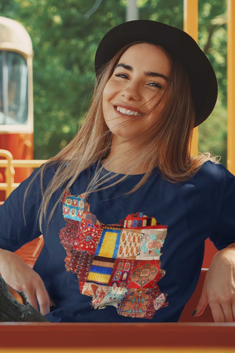 Iran Map With Rug Patterns Unisex Graphic Custom Cotton T-shirt ...