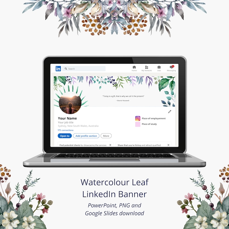 Watercolour Leaf Linkedin Banner - Etsy