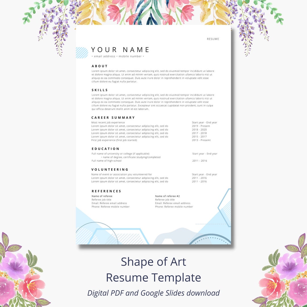 Shape of Art Resume Template Blue - Etsy